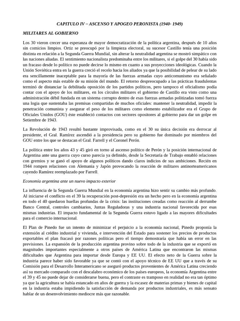 Ascenso de Perón y el GOU (1940-1949) | PDF | Inflación | Argentina