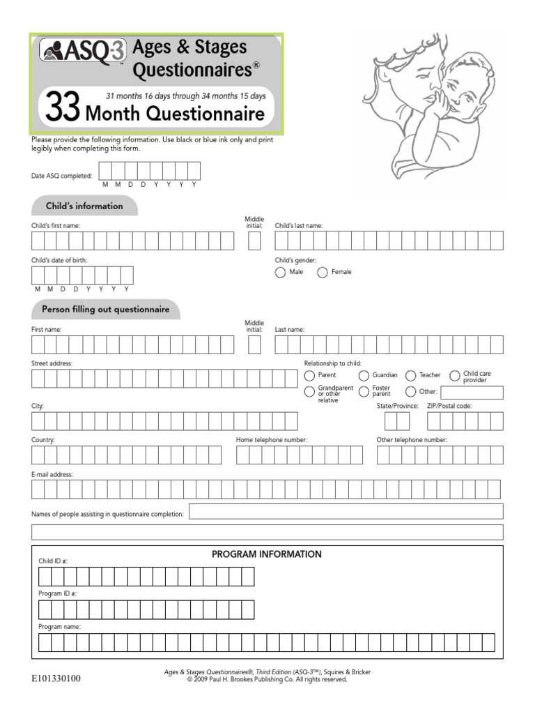 ASQ-3 33 Month Questionnaire | PDF