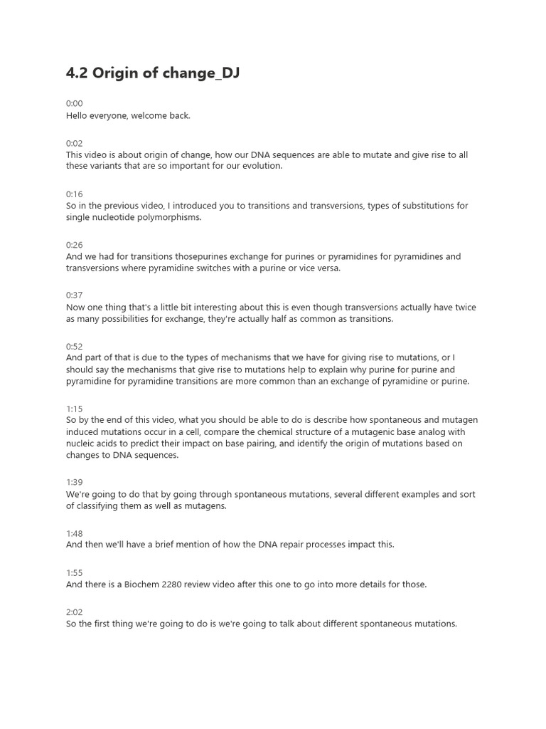 Transcript - 4.2 Origin of Change - DJ-en-US Uwo | PDF | Dna | Dna Repair