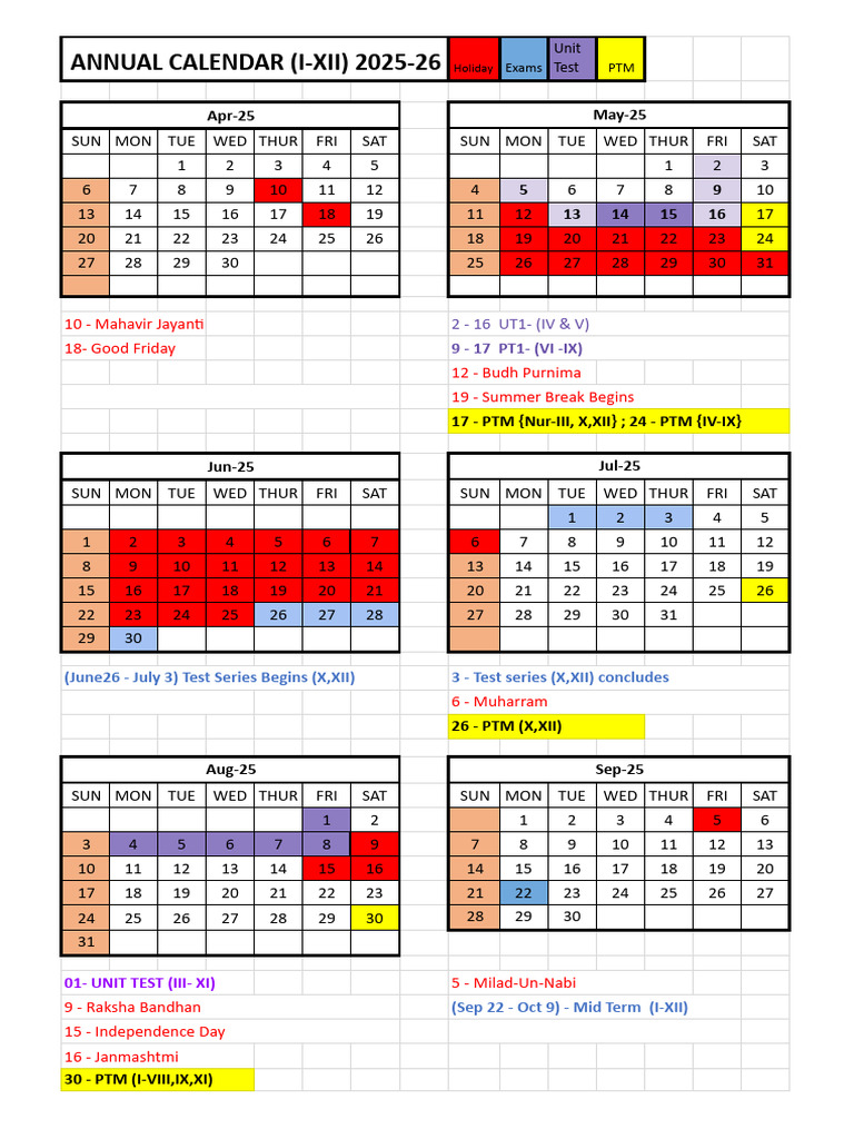 2025-26 School Annual Calendar | PDF