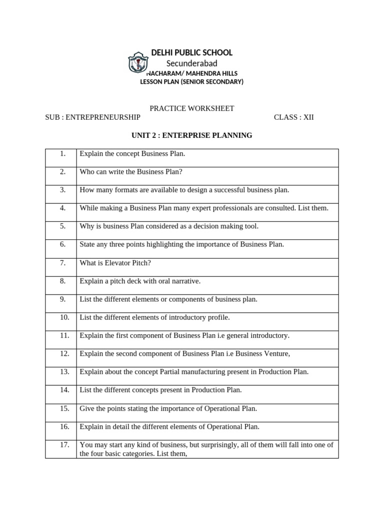 Entrepreneurship Lesson Plan for Class XII | PDF | Pricing | Sales