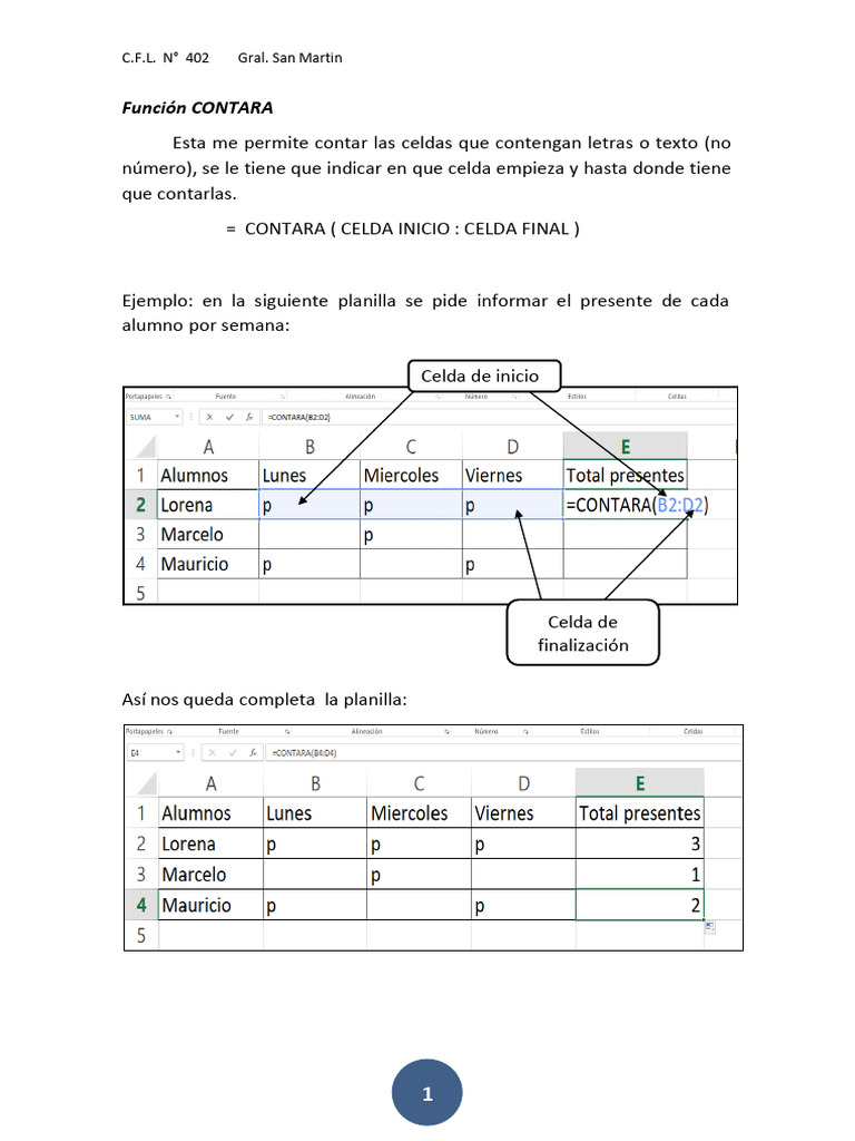Función Contara, Contar y Promedio | PDF