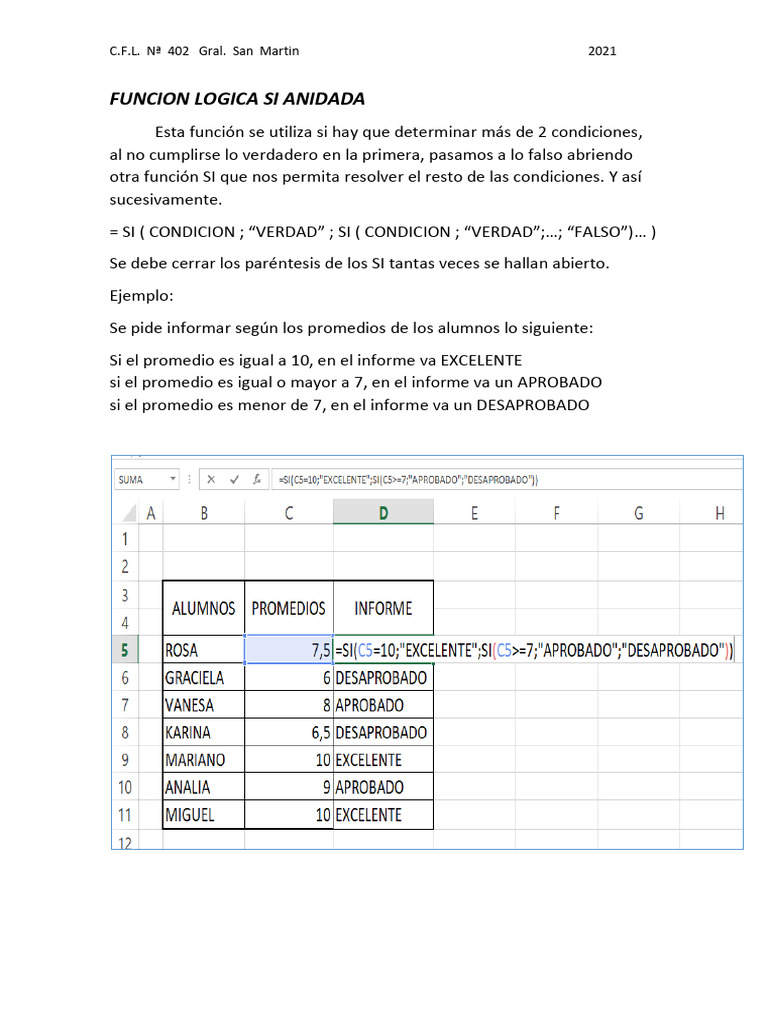 Funcion Logica Si Anidada | PDF