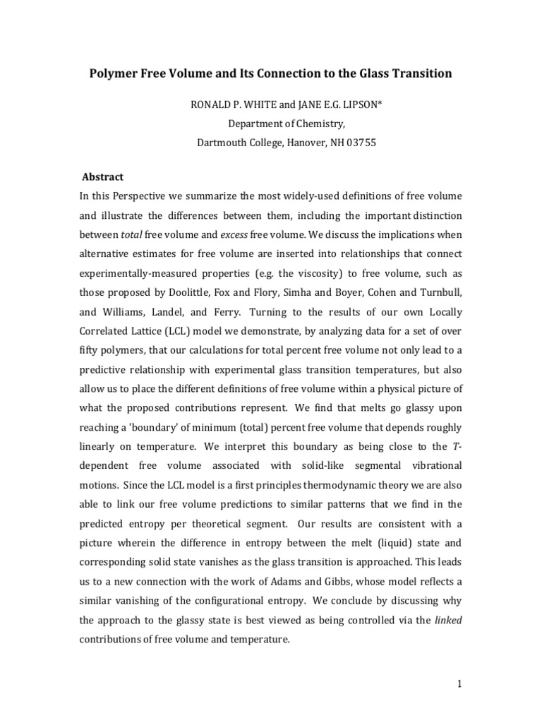 Polymer Free Volume and Glass Transition | PDF | Viscosity | Temperature