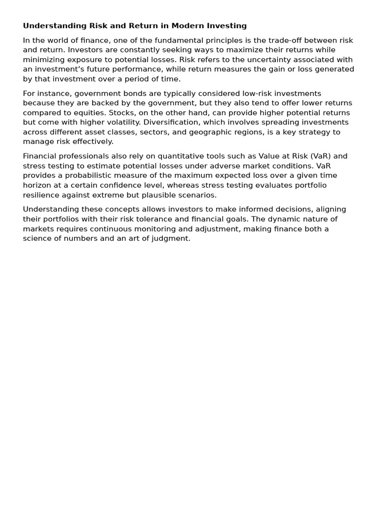 Understanding Risk and Return in Modern Investing | PDF