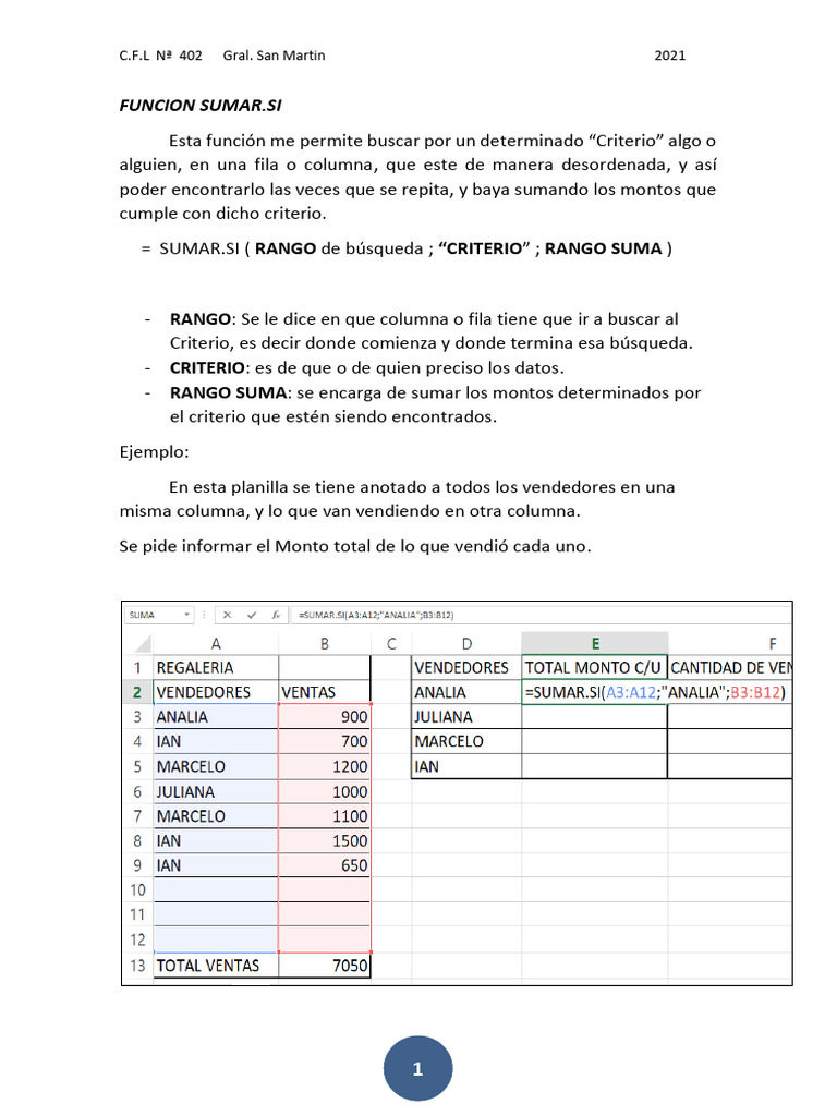 Funcion Sumar - Si y Contar - Si | PDF
