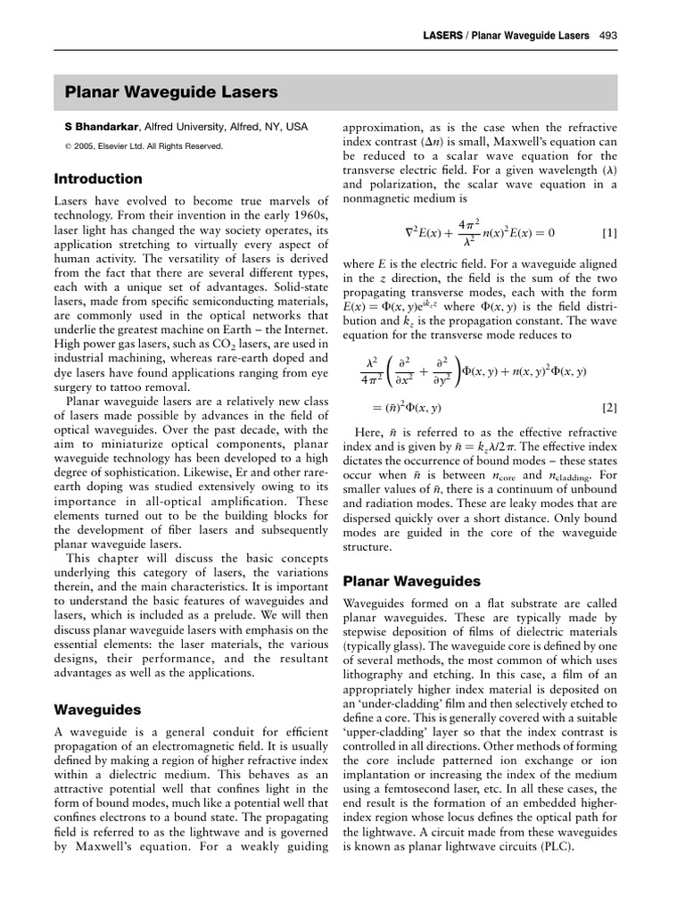Planar Waveguide Lasers | PDF | Physical Phenomena | Electrodynamics