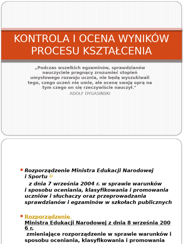 Kontrola I Ocena Wyników Procesu Kształcenia - Wykład 6 | PDF