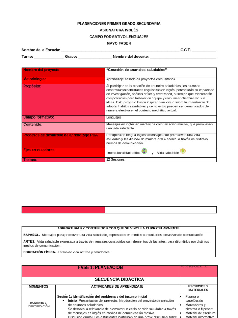 Planeación Inglés Primer Grado Secundaria Mayo Pdf Comunicación