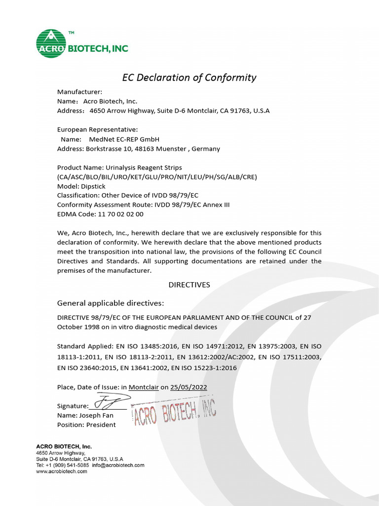 of Urinalysis Reagent Strips ACRO | PDF