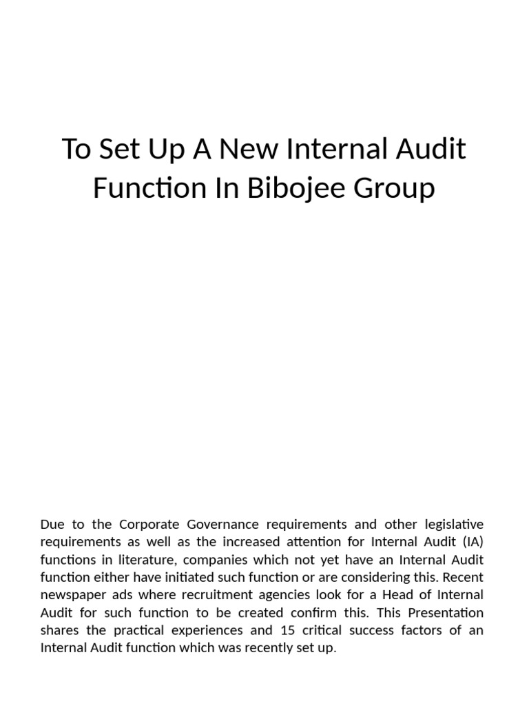 To Set Up A New Internal Audit Function | PDF | Internal Audit | Audit