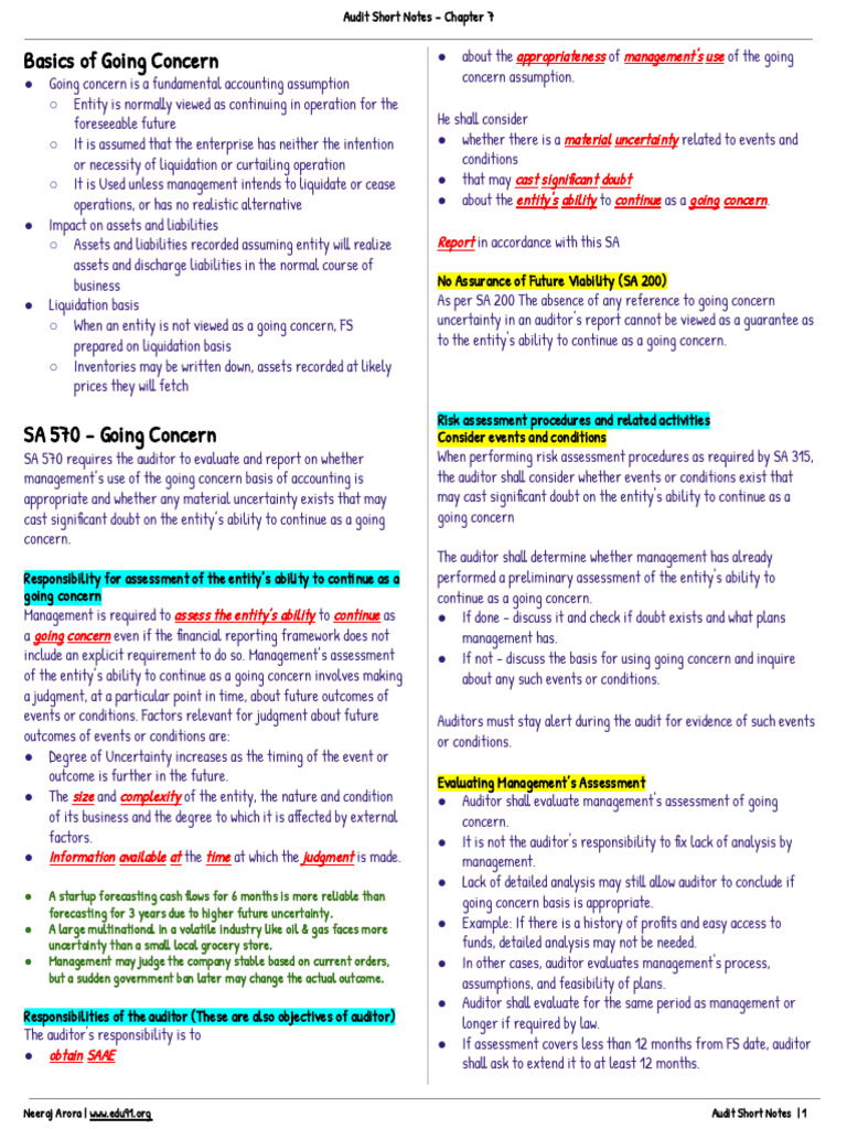 Going Concern Basics and Auditor Responsibilities | PDF | Going Concern ...