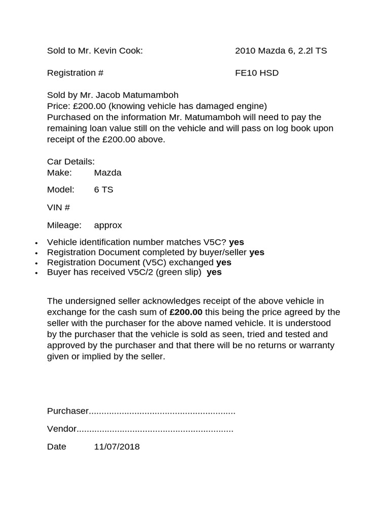 Mazda 6 Receipt | PDF