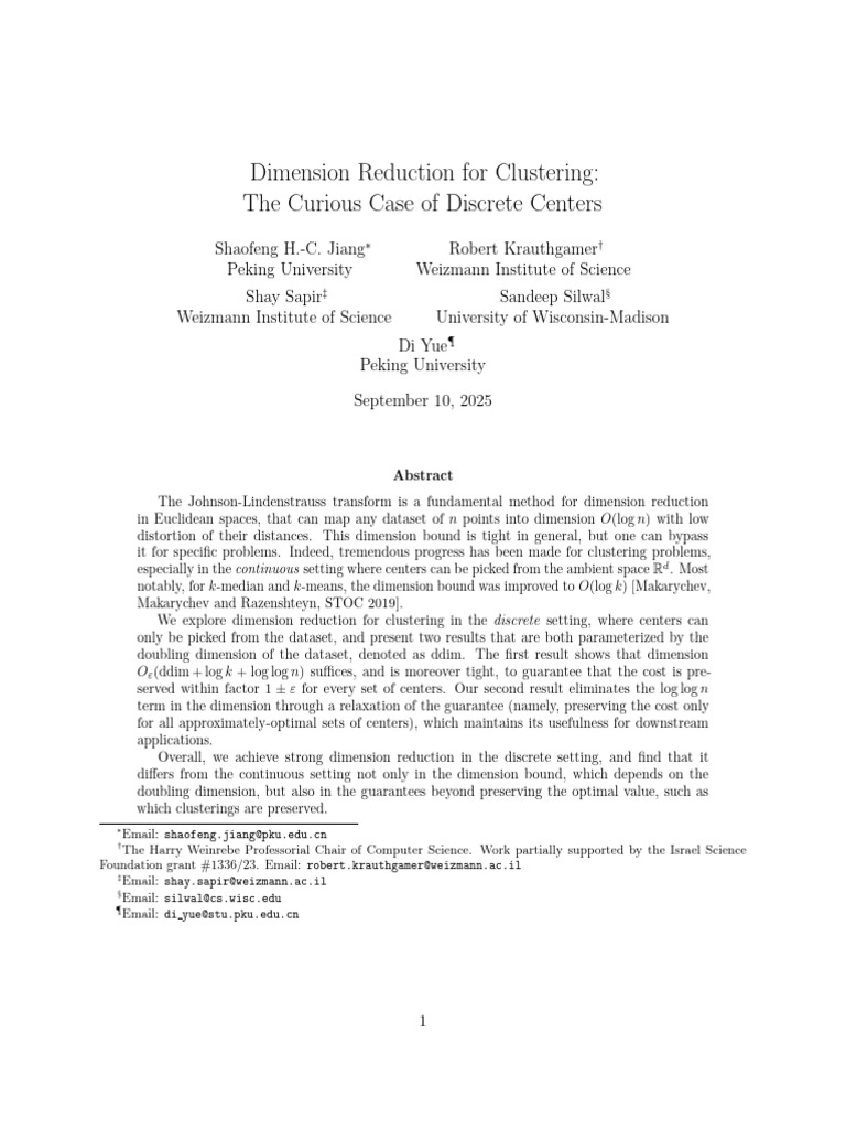 Dimension Reduction For Clustering | PDF | Logarithm | Mathematical Analysis
