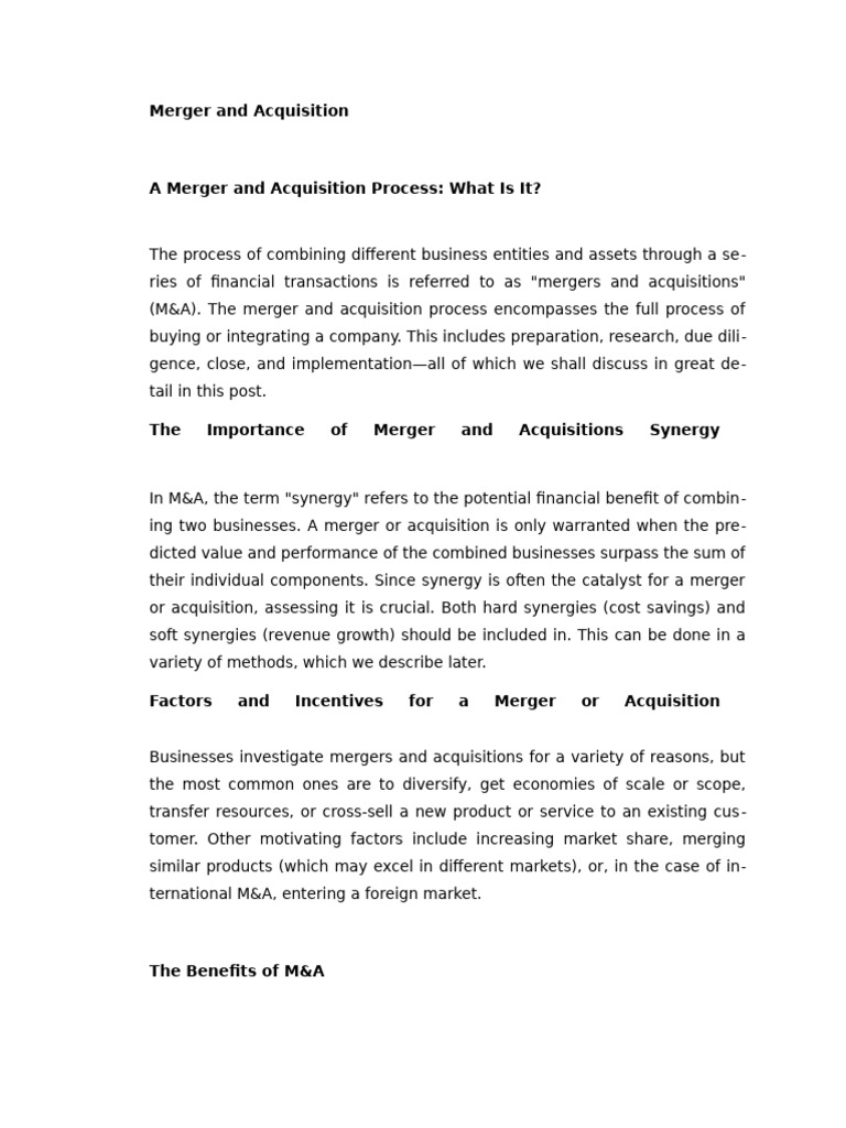 M&A Process Overview and Benefits | PDF | Mergers And Acquisitions ...