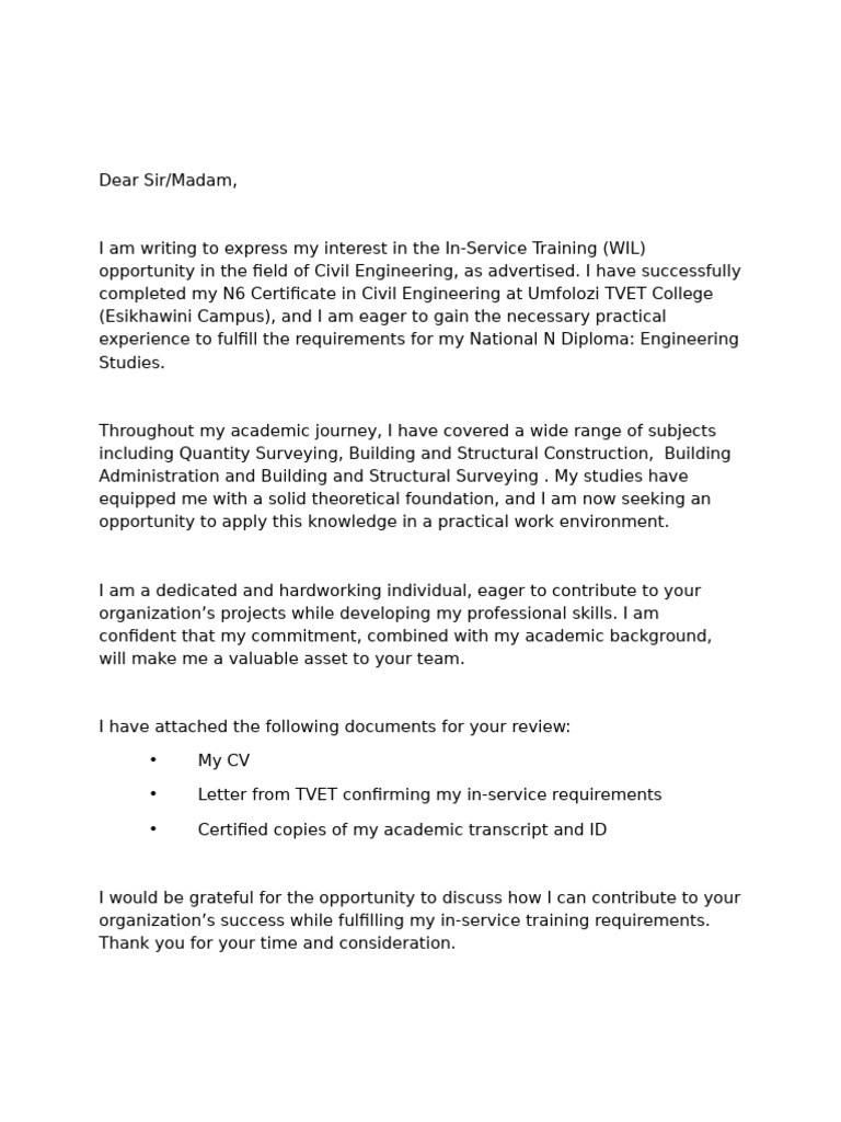 Civil Engineering In-Service Training Application | PDF