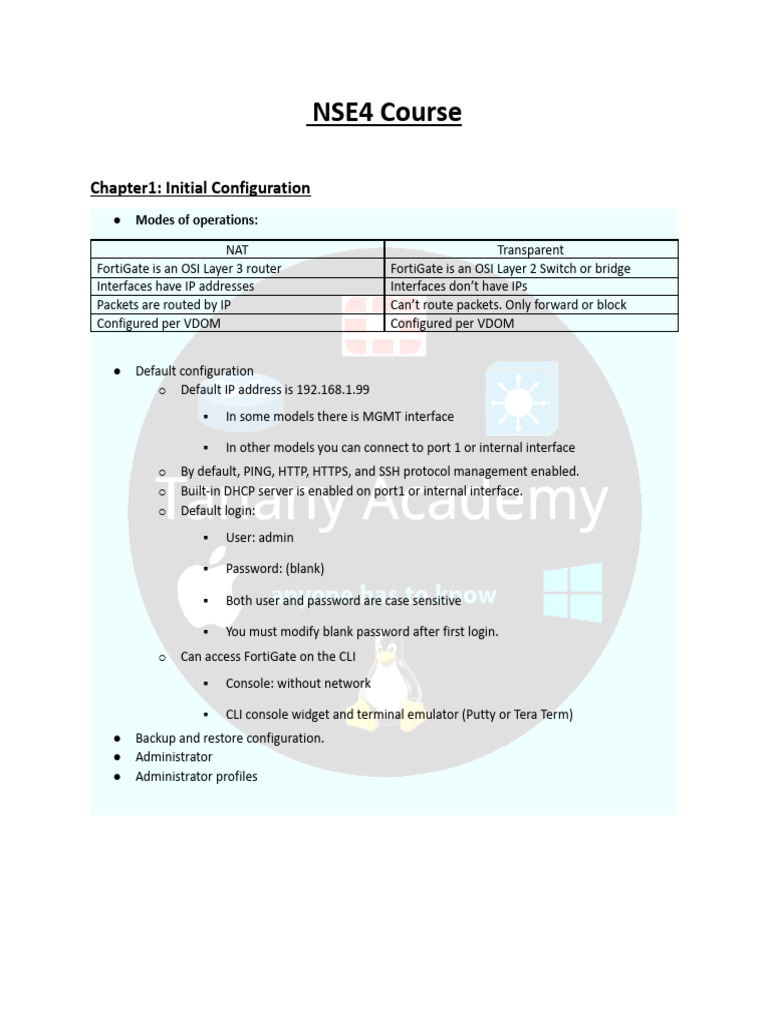 NSE4 Course: FortiGate Configuration Guide | PDF | Internet Protocol ...