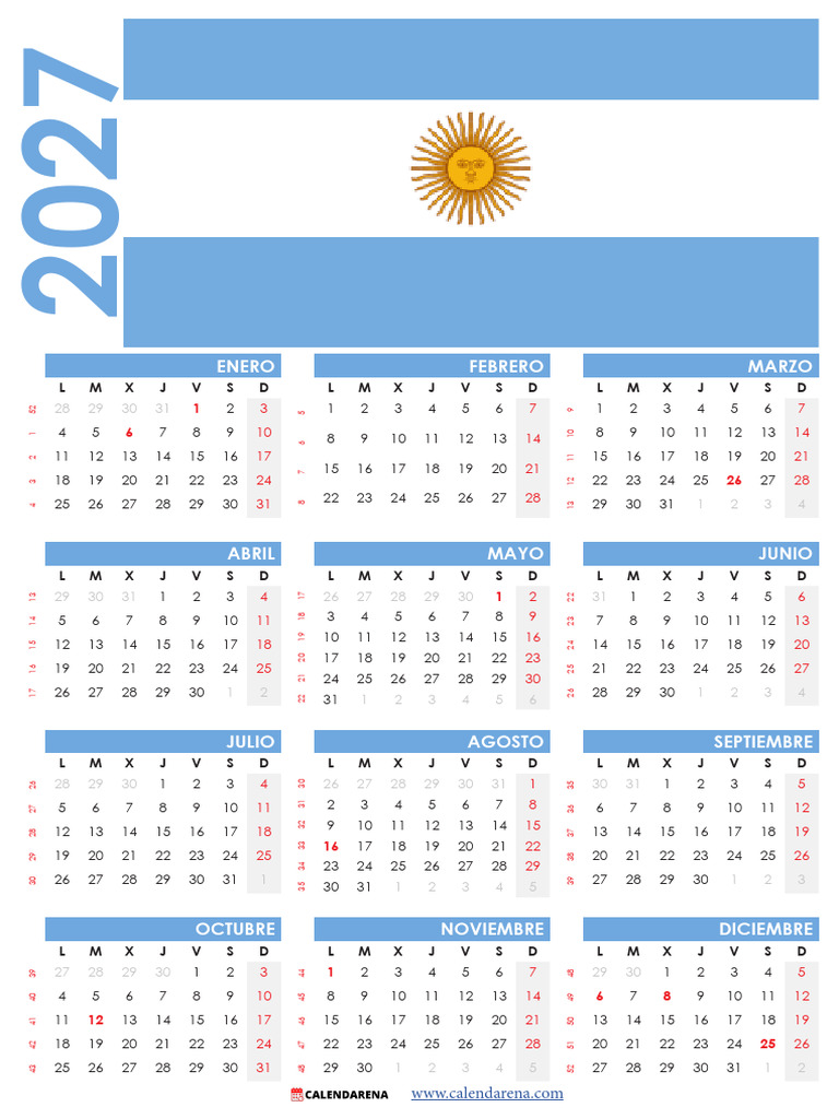 Calendario 2027 con Feriados Argentina | PDF