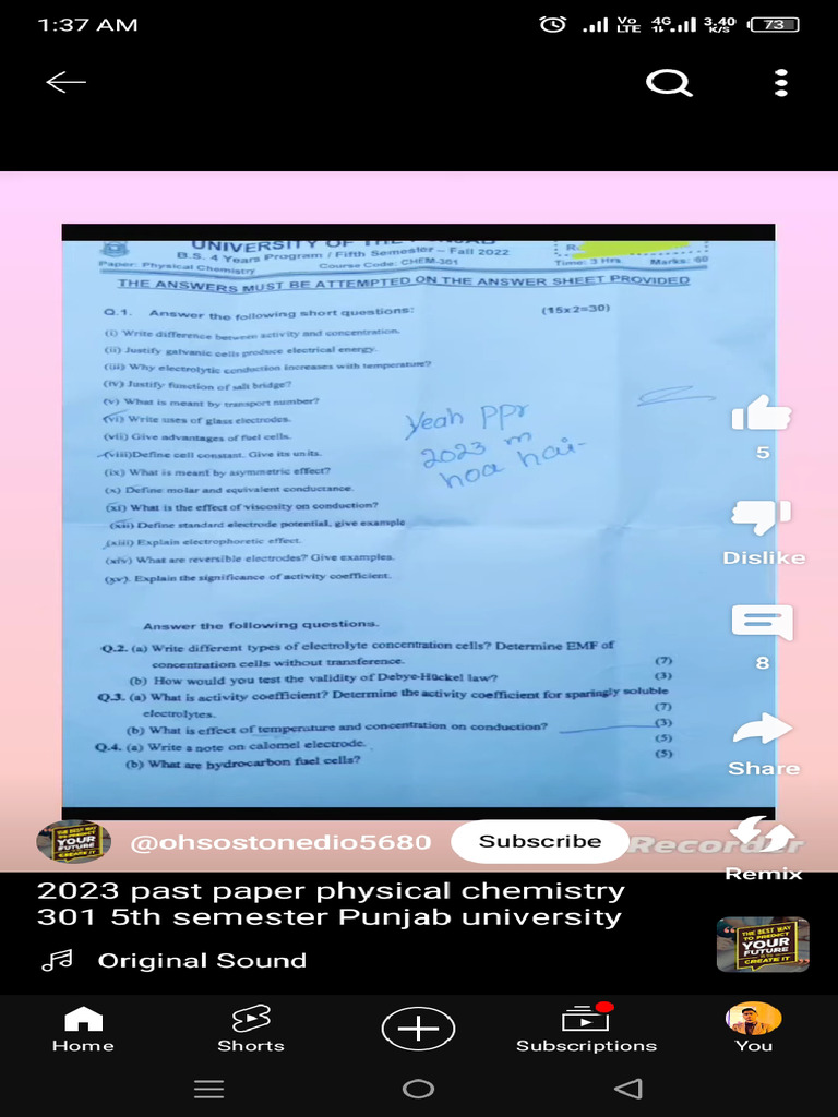 Physical Chem Unsolved Past Papers | PDF
