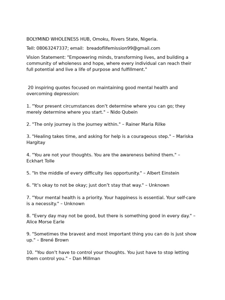 Mental Health Quotations | PDF | Mood Disorders | Major Depressive Disorder