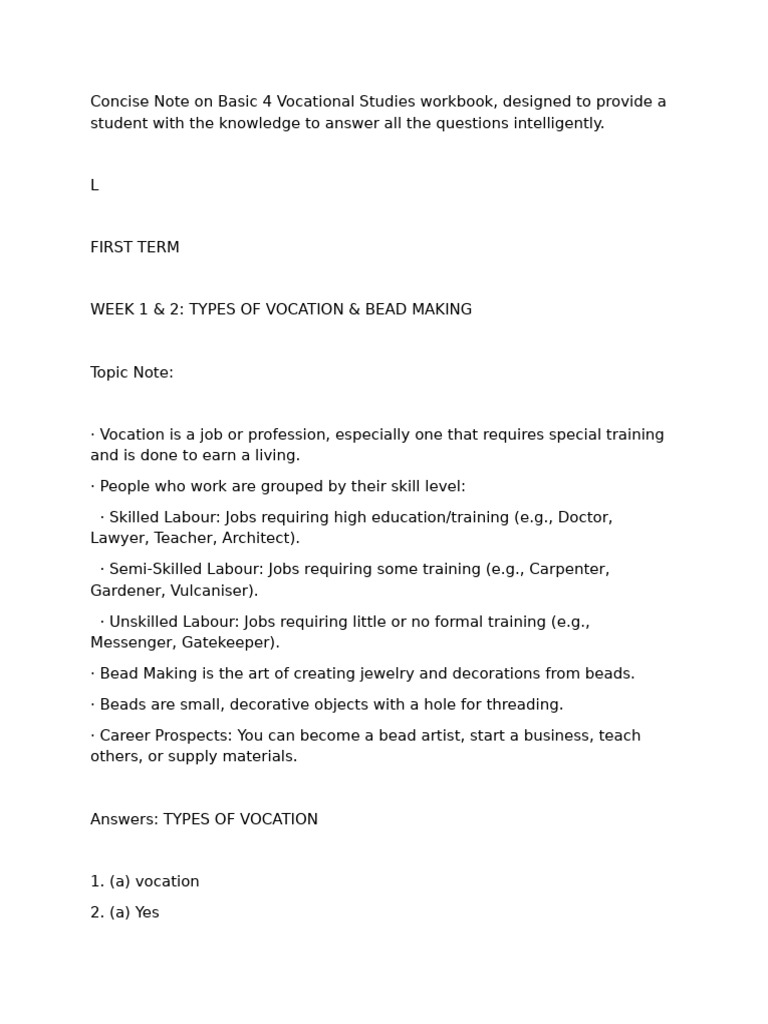 Notes On Basic 4 Vocational Studies | PDF | Baking | Tools