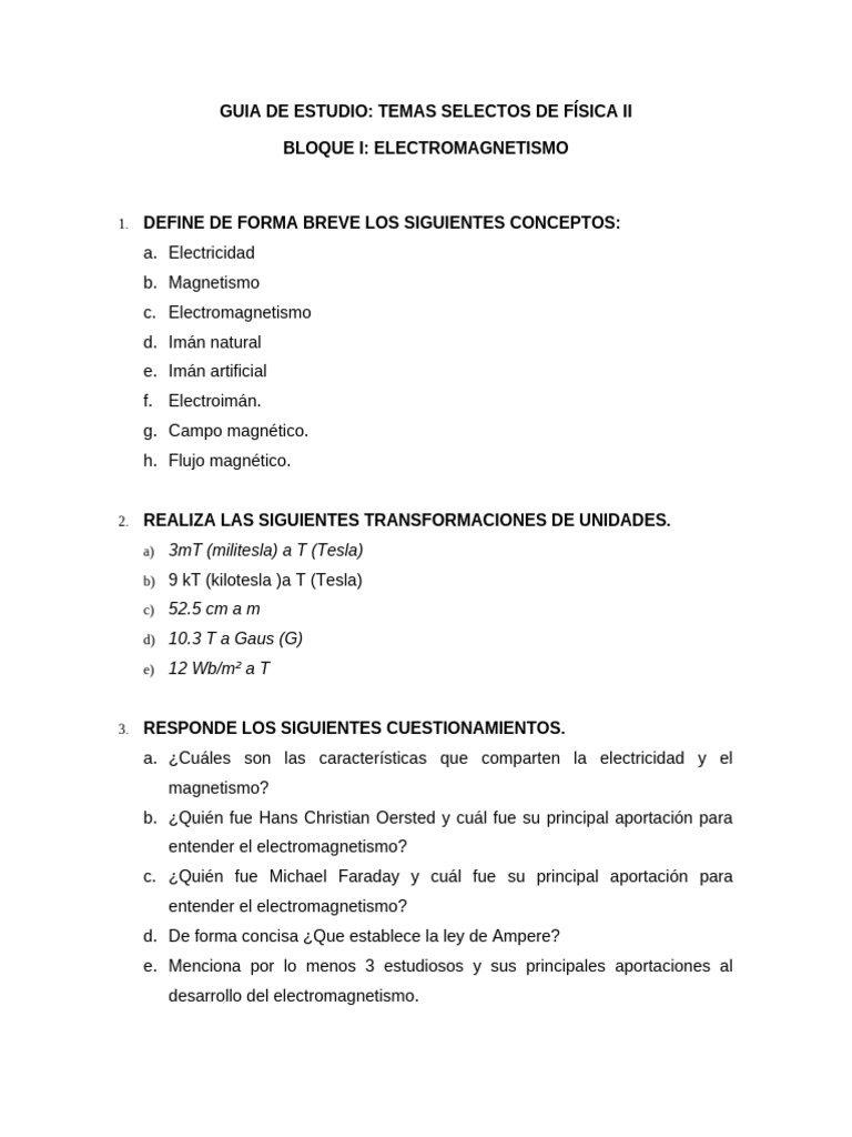 Guia de Estudio TSF II-2 | PDF | Campo magnético | Electromagnetismo