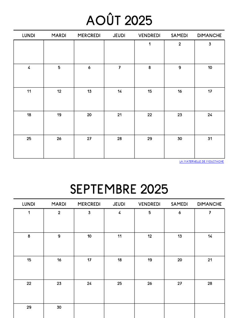Calendrier Maternelle Moustache 2025-2026 | PDF