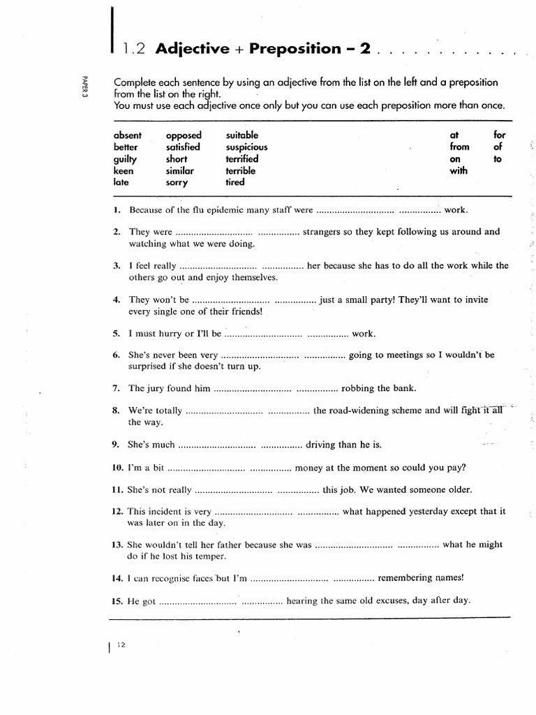 Adjectives and Prepositions Exercise | PDF | Adjective