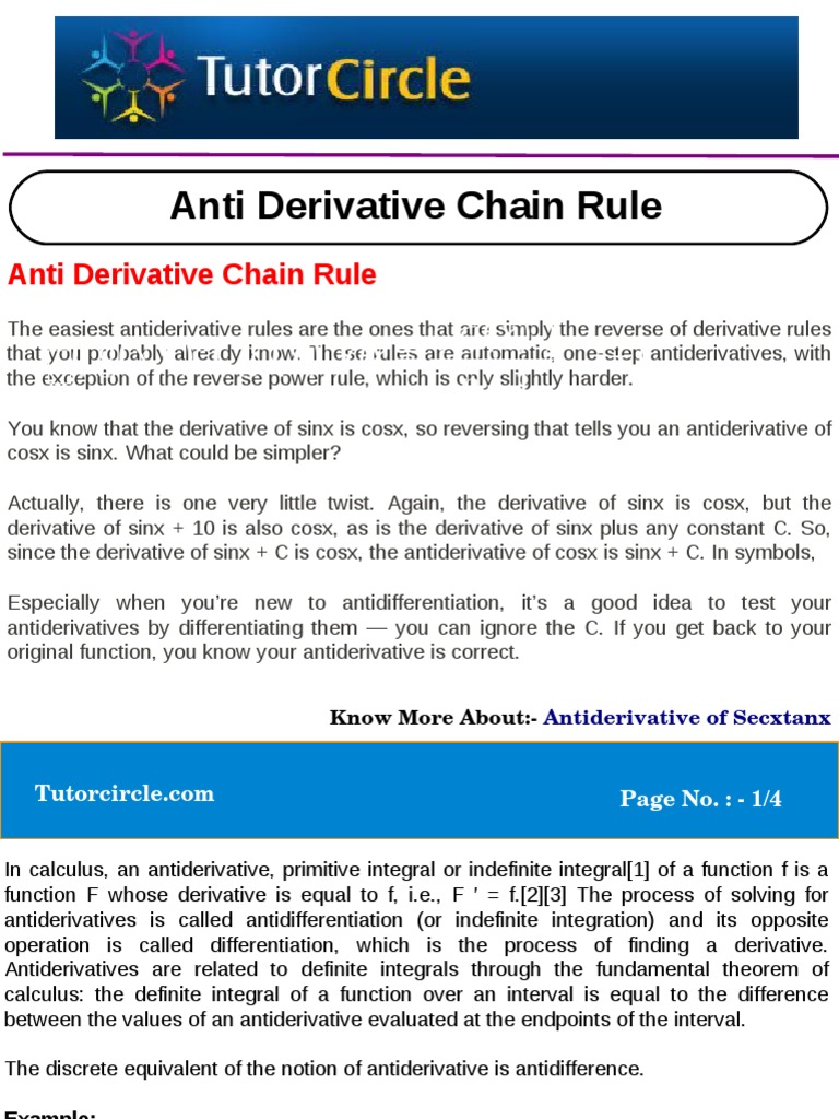 Anti Derivative Chain Rule | Integral | Physics & Mathematics