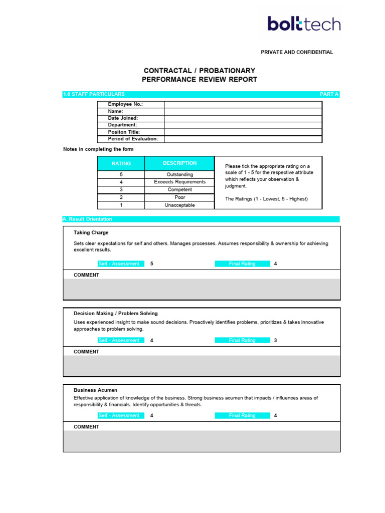 Probationary Performance Review Template | PDF | Communication | Social ...