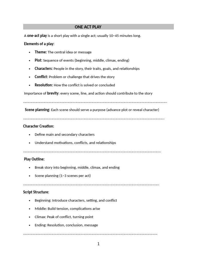 One-Act Play Structure and Elements | PDF | Psychological Resilience ...