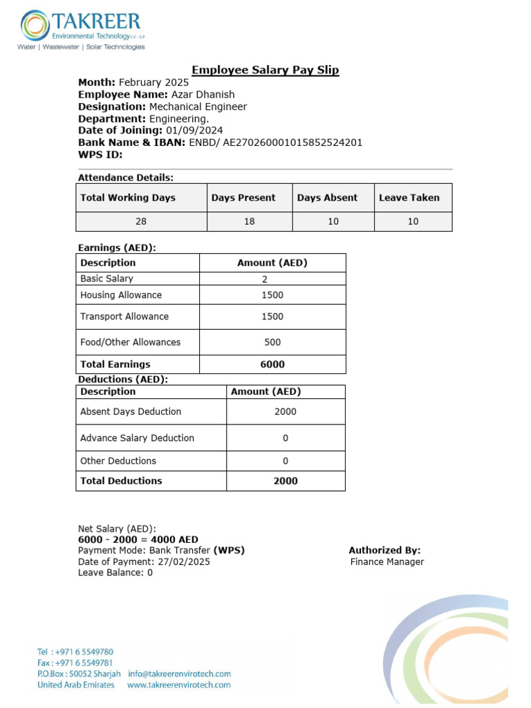 February 2025 Employee Pay Slip | PDF