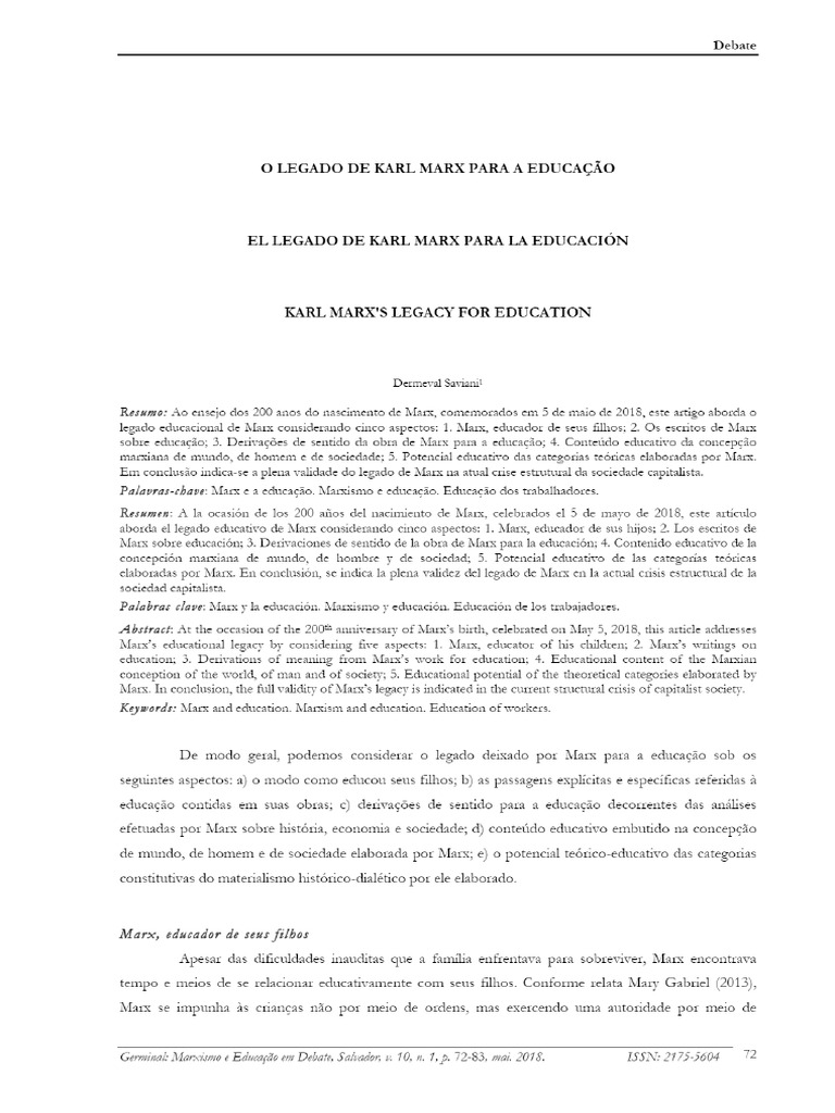 O Legado de Karl Marx para A Educação - 231121 - 215631 | PDF