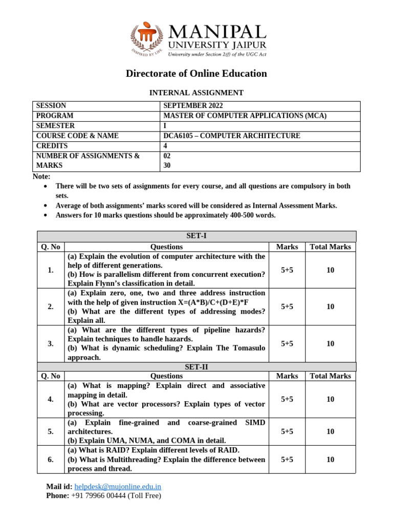 MCA Computer Architecture Assignment Guide | PDF | Parallel Computing | Concurrent Computing