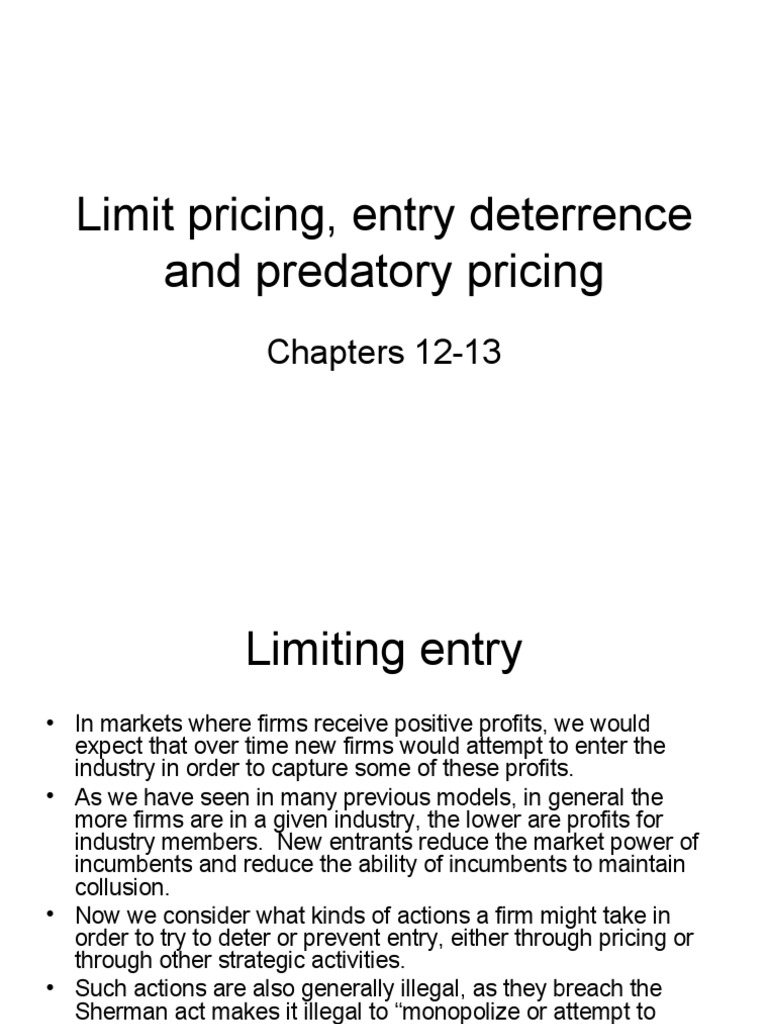 Limit Pricing, Entry Deterrence and Predatory Pricing | PDF | Profit ...