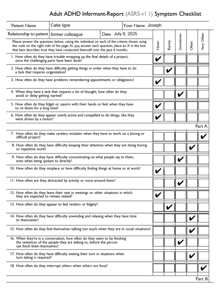 ADHD ASRS Collateral Informant | PDF | Attention Deficit Hyperactivity ...
