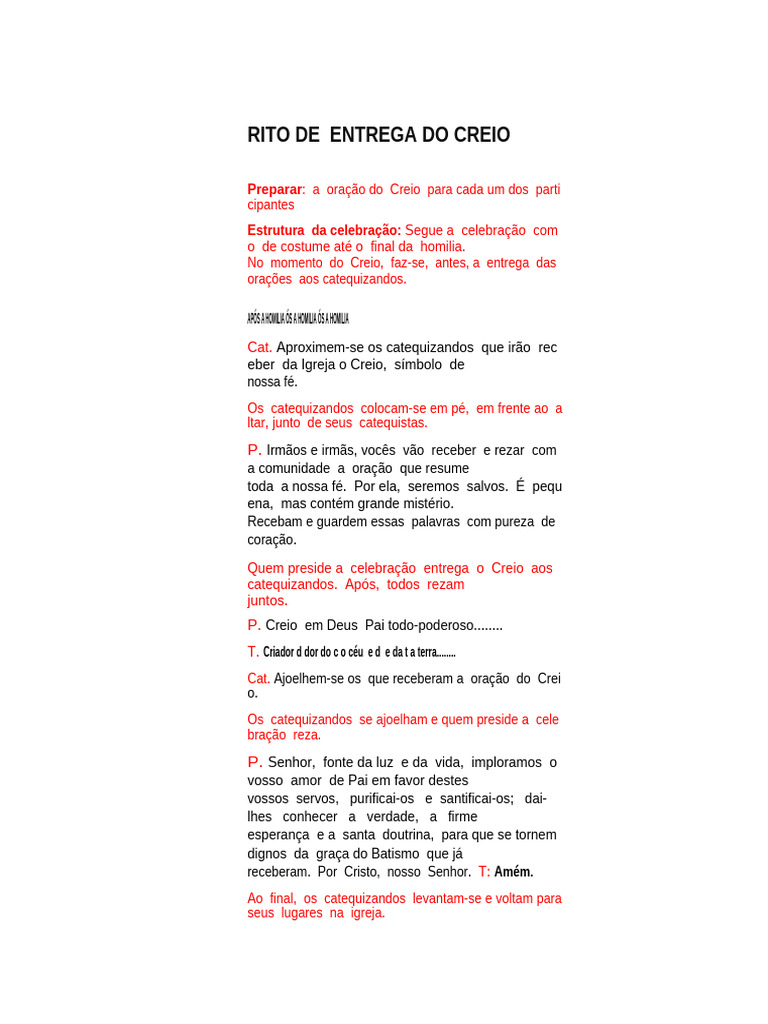 Rito de Entrega do Creio aos Catequizandos | PDF
