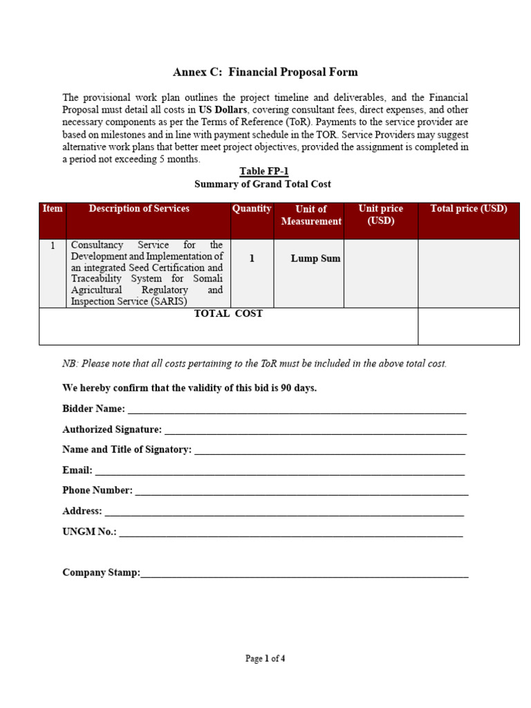 Appendix II - Financial Proposal Form - 25 - 159 | PDF | United States ...