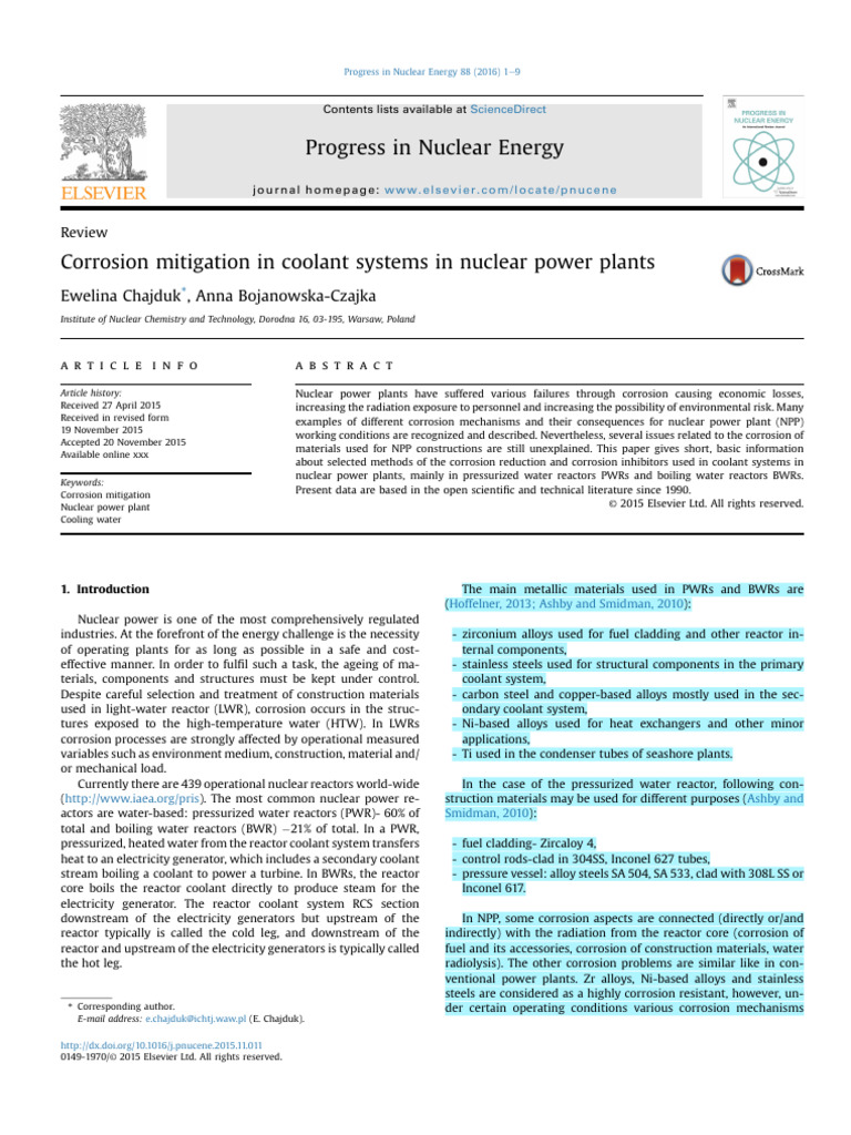 Corrosion Mitigation in Coolant Systems in Nuclear Power Plants Final ...