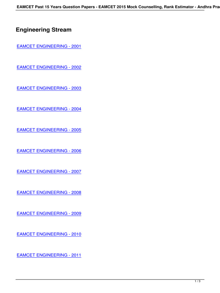 Eamcet Past 15 Years Question Papers | PDF