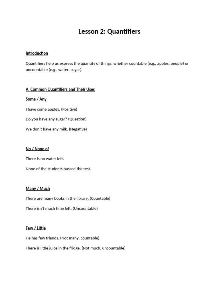 Understanding Quantifiers in English | PDF