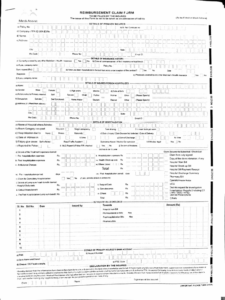 Medi Assist Reimbursement Claim Form | PDF