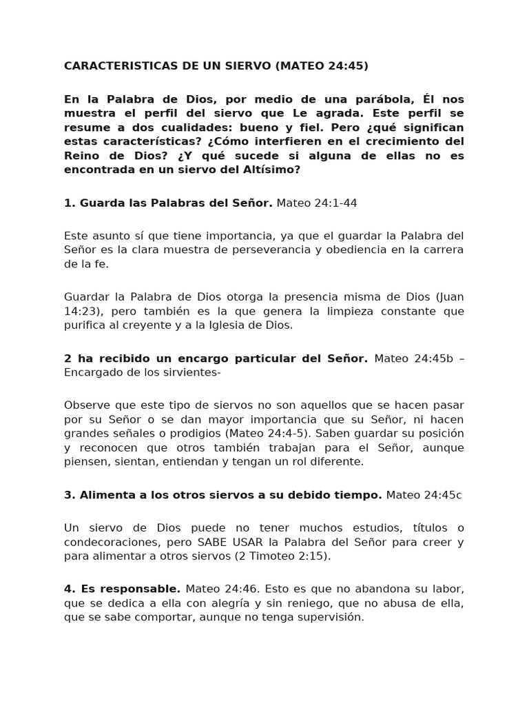 Características del Siervo Fiel en Mateo 24 | PDF