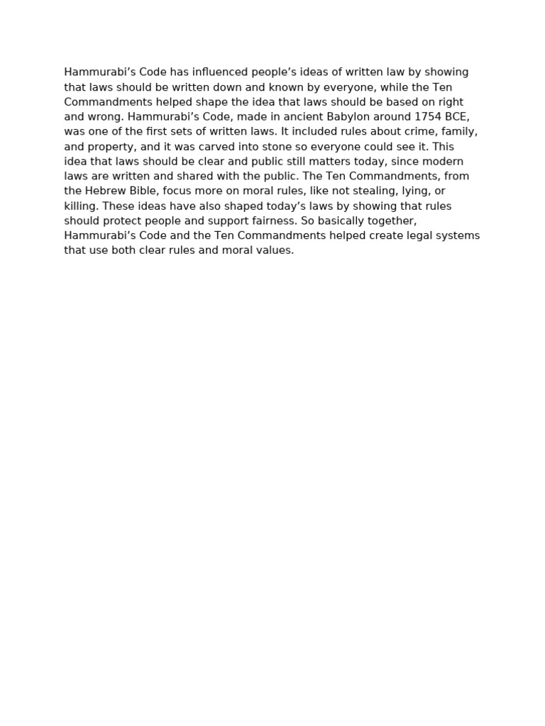 Influence of Hammurabi's Code and Ten Commandments | PDF