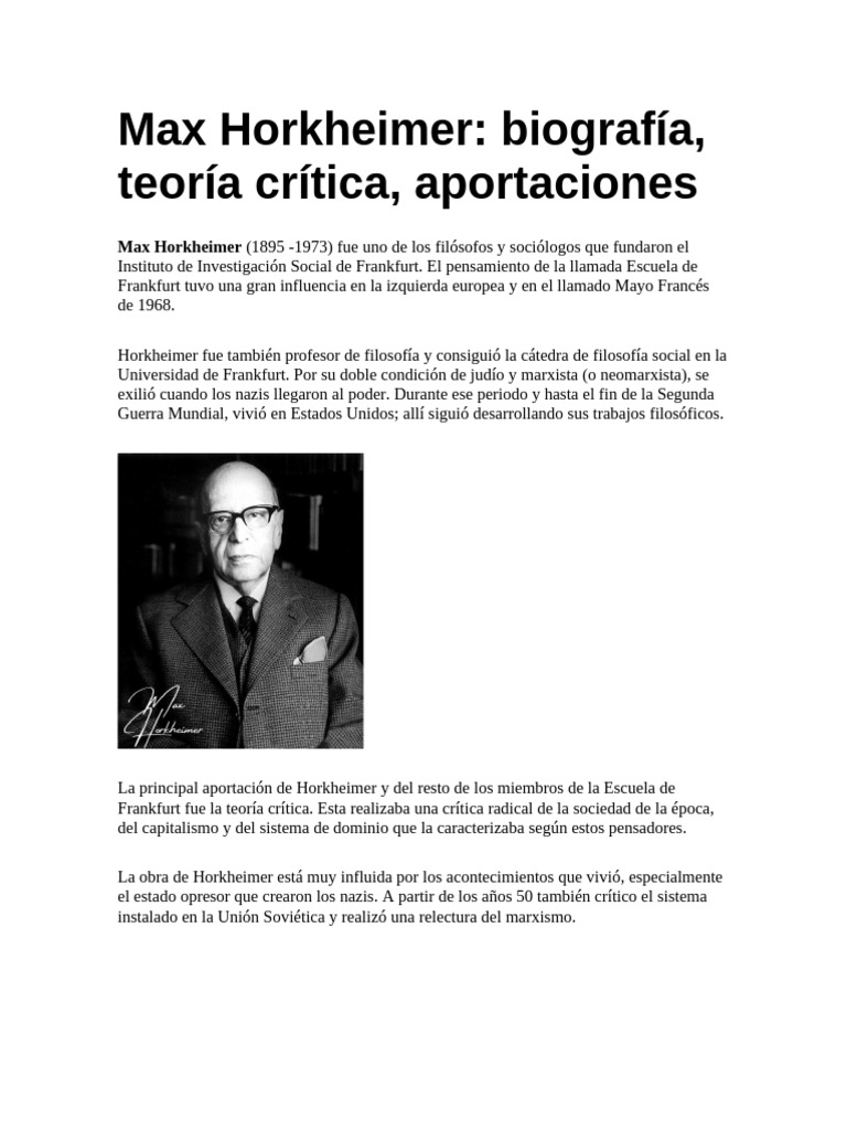 Max Horkheimer | PDF | La teoría crítica | Theodor W. Adorno