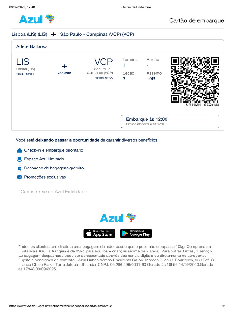 Bagagem e Vantagens da Azul Linhas Aéreas | PDF
