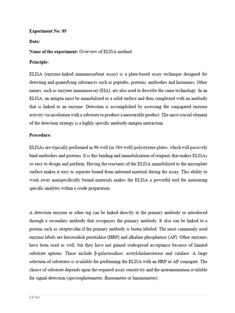 Overview of ELISA Method and Types | PDF | Elisa | Immunoassay