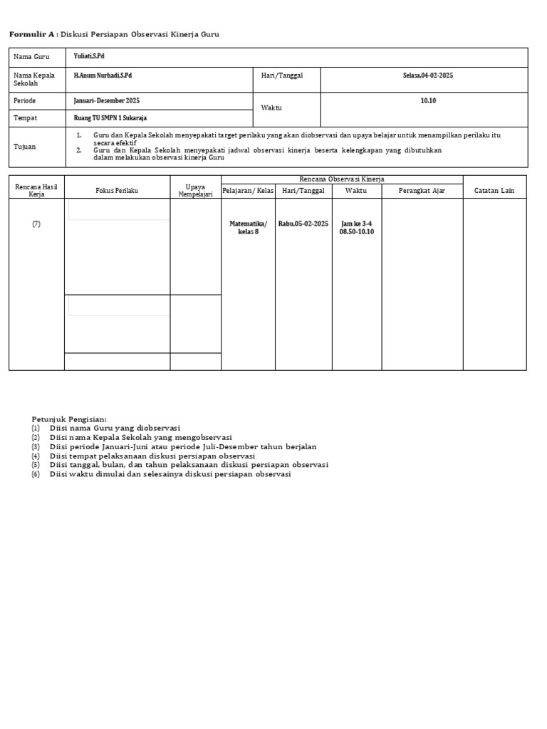 Formulir A, B, C, D Supervisi Guru Yuliati | PDF