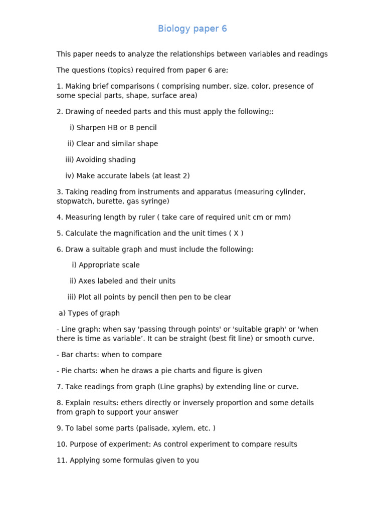 Biology Paper 6 Notes | PDF | Ph | Temperature