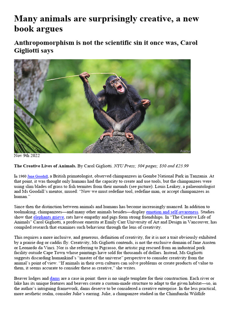 Animal Creativity Explored in New Book | PDF | Biology | Behavioural ...